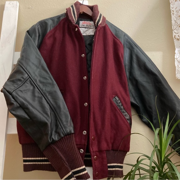 Jackets & Coats | True Vintage Oversized Red And Black Lettermanmotorcycle Genuine Leather ...